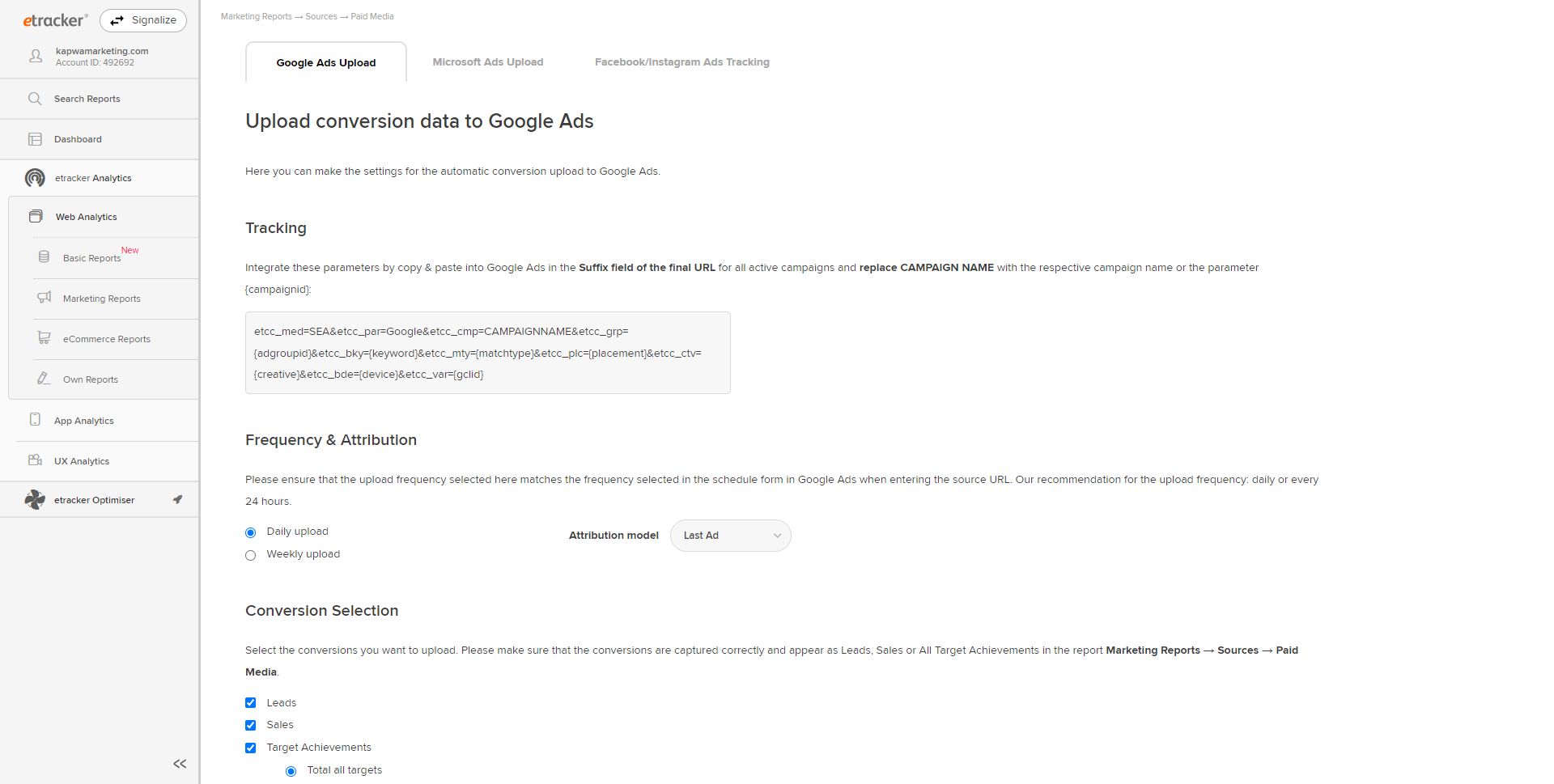 etracker: Campaign Tracking and Google Ads Conversion Upload